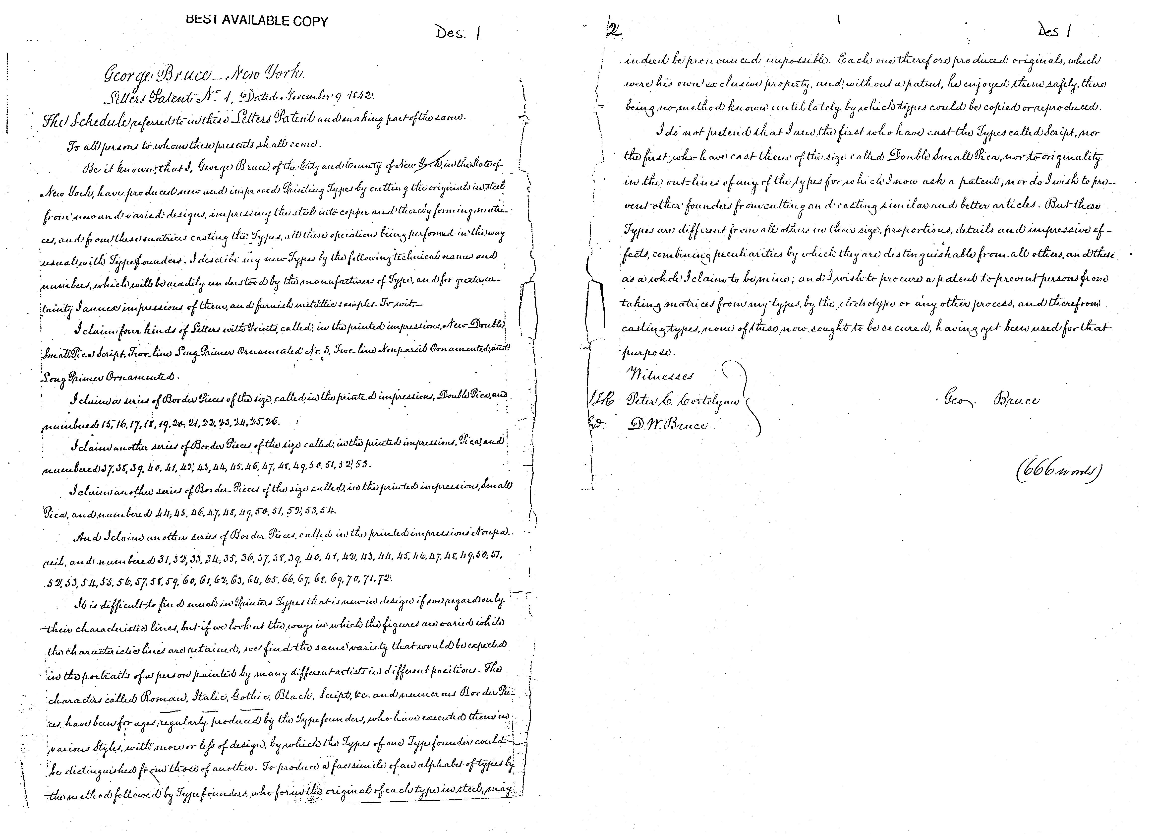 The first U.S. design patent, covering a selection of typefaces